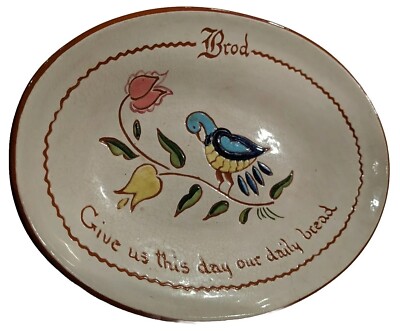 Vintage Redware Pottery Bread Brod Plate PA Dutch Signed Polly Winn ...