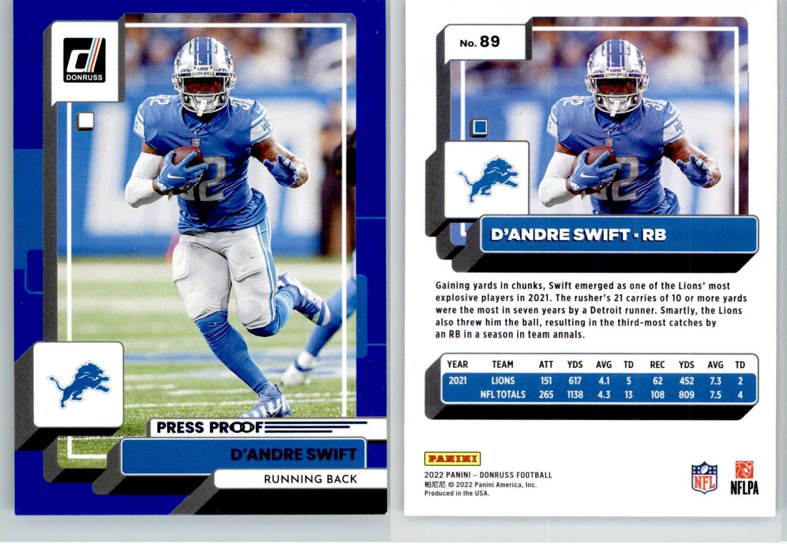 D’Andre Swift 2022 Donruss Press Proof Blue #89 Lions | eBay