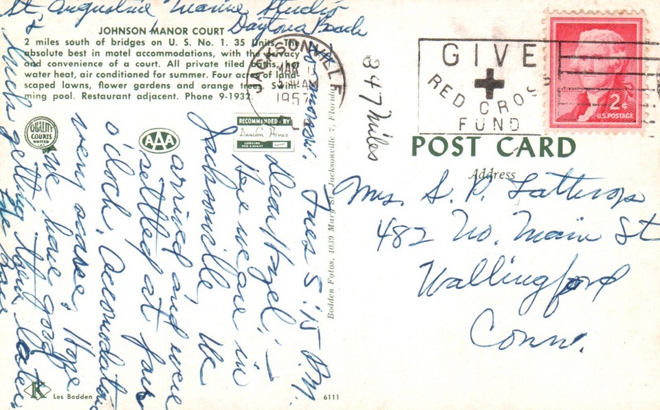 Postcard FL Jacksonville Johnson Manor Court Motel Posted 1957 Vintage ...