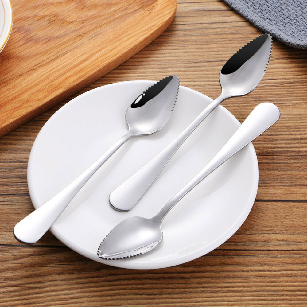 4PC Thick Stainless Steel Grapefruit Spoon Dessert Spoon Serrated Edge ...