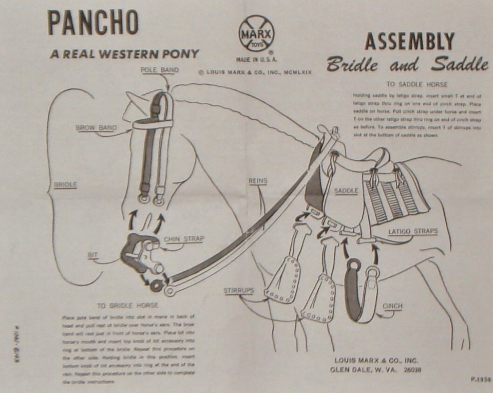 Sorrel Pancho Pony + Saddle + 2 Stirrups + Bridle Marx Johnny West Manual tack | eBay