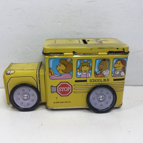 Vintage PBS Kids Arthur Tin School Bus Bank Marc Brown 1998 DW Buster ...