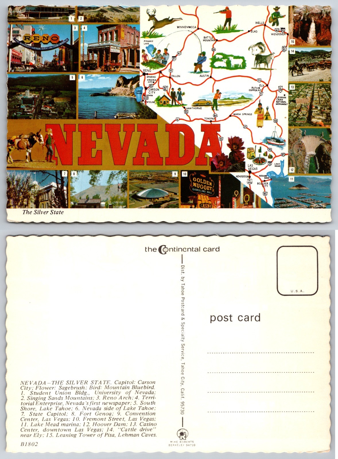 Continental Nevada Map Landmarks Postcard | eBay