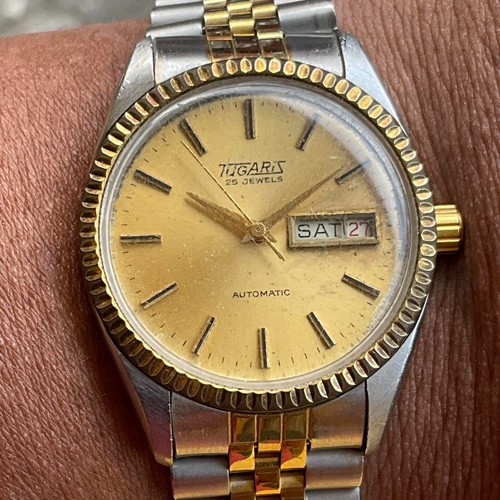 Rare TUGARIS Automatic Gold Dial Two Tone Day Date Watch From 1980 Men ...