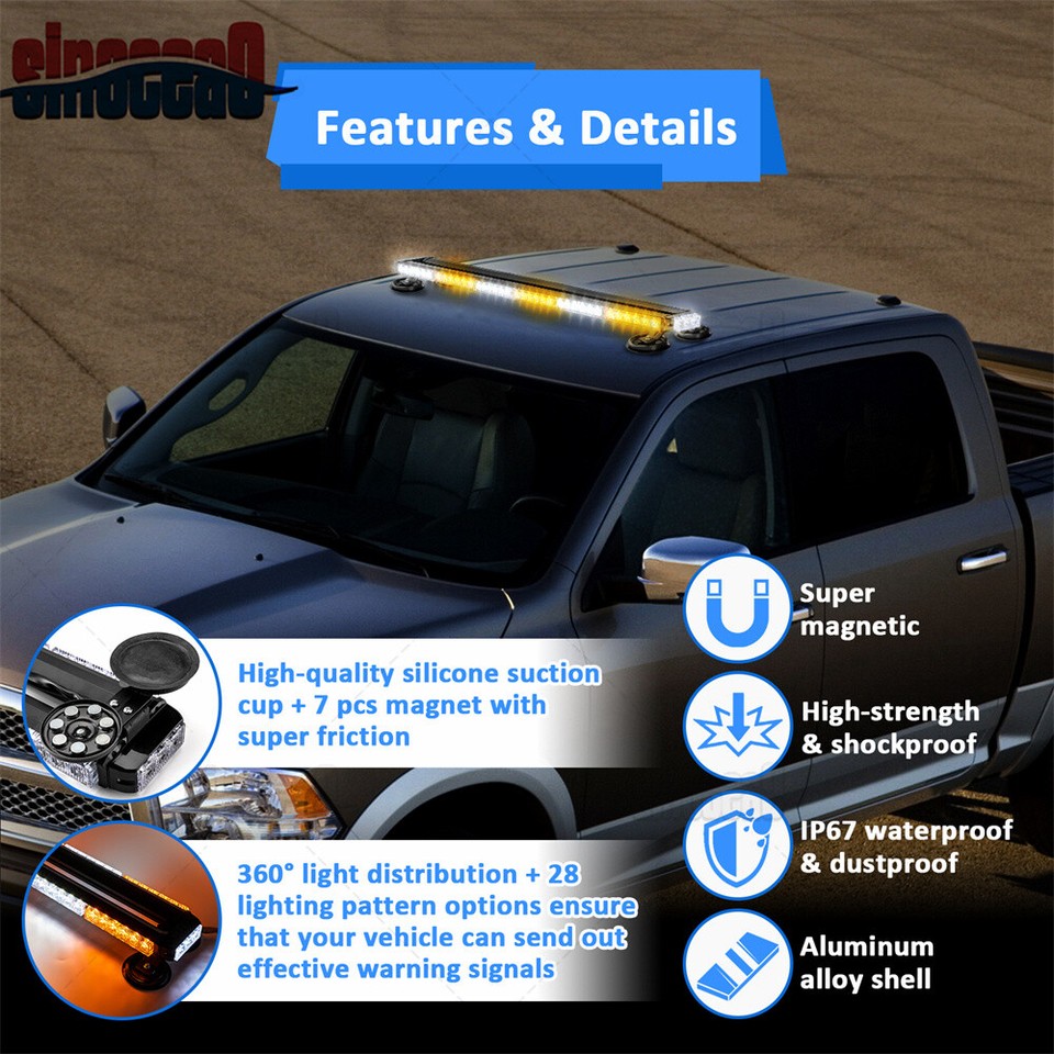 78 LED 38'' Amber White Strobe Light Bar Emergency Warning Tow Truck ...