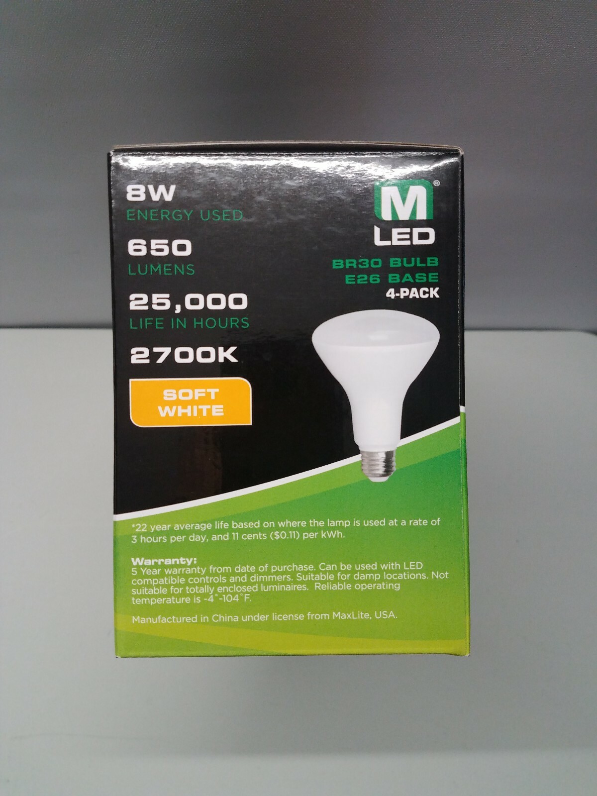 MAXLITE LED DIMMABLE RECESSED LIGHT BULB 8W 65 WATT EQUIVALENT BR30 BOX ...
