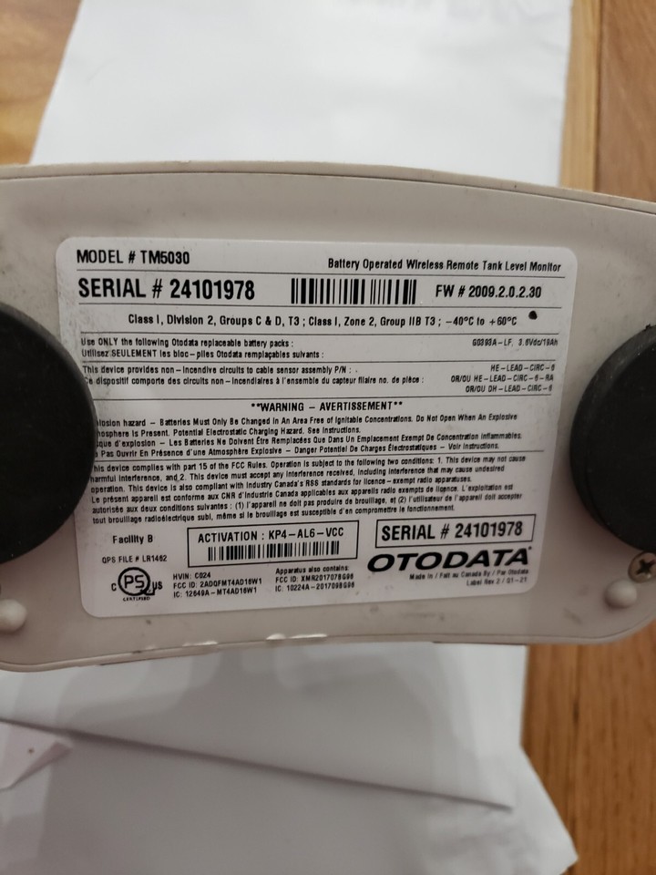 OTODATA MODEL : TM5030 Battery Operated Wireless Remote Tank Level ...