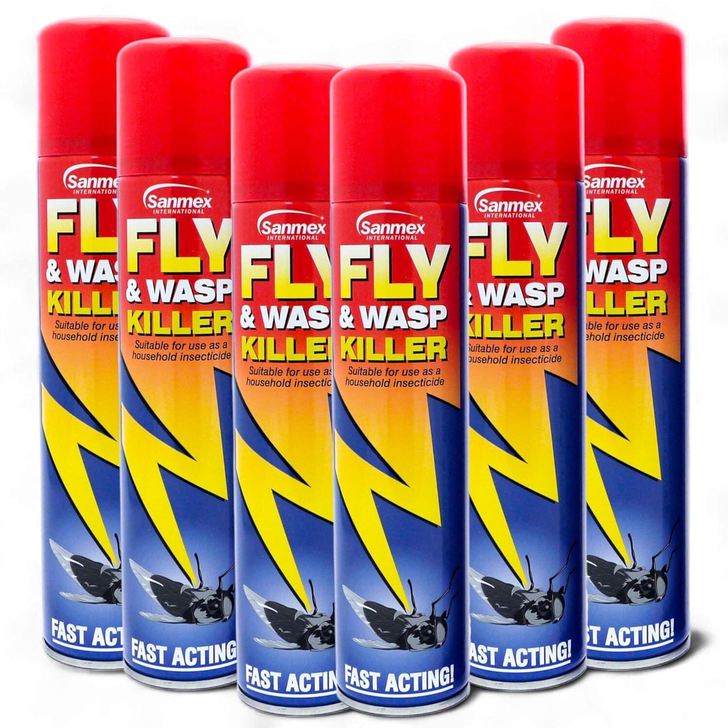 6 x SANMEX FLY & WASP KILLER INSECTICIDE FAST ACTING AEROSOL SPRAY ...