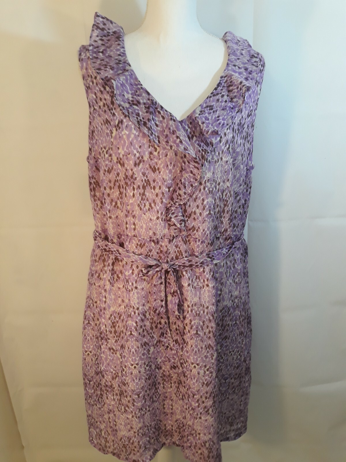 Merona Women's Size 18 Sleeveless Ruffle Front Purple Spotted Pocketed ...