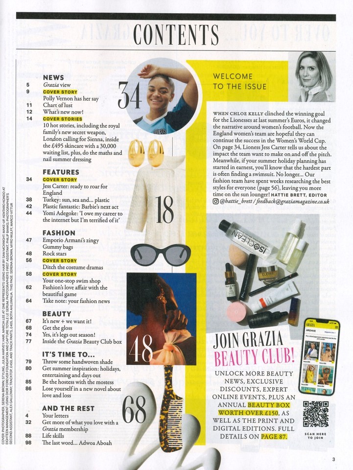 Grazia Magazine, England Lioness Jess Carter World Cup, Sienna Miller ...