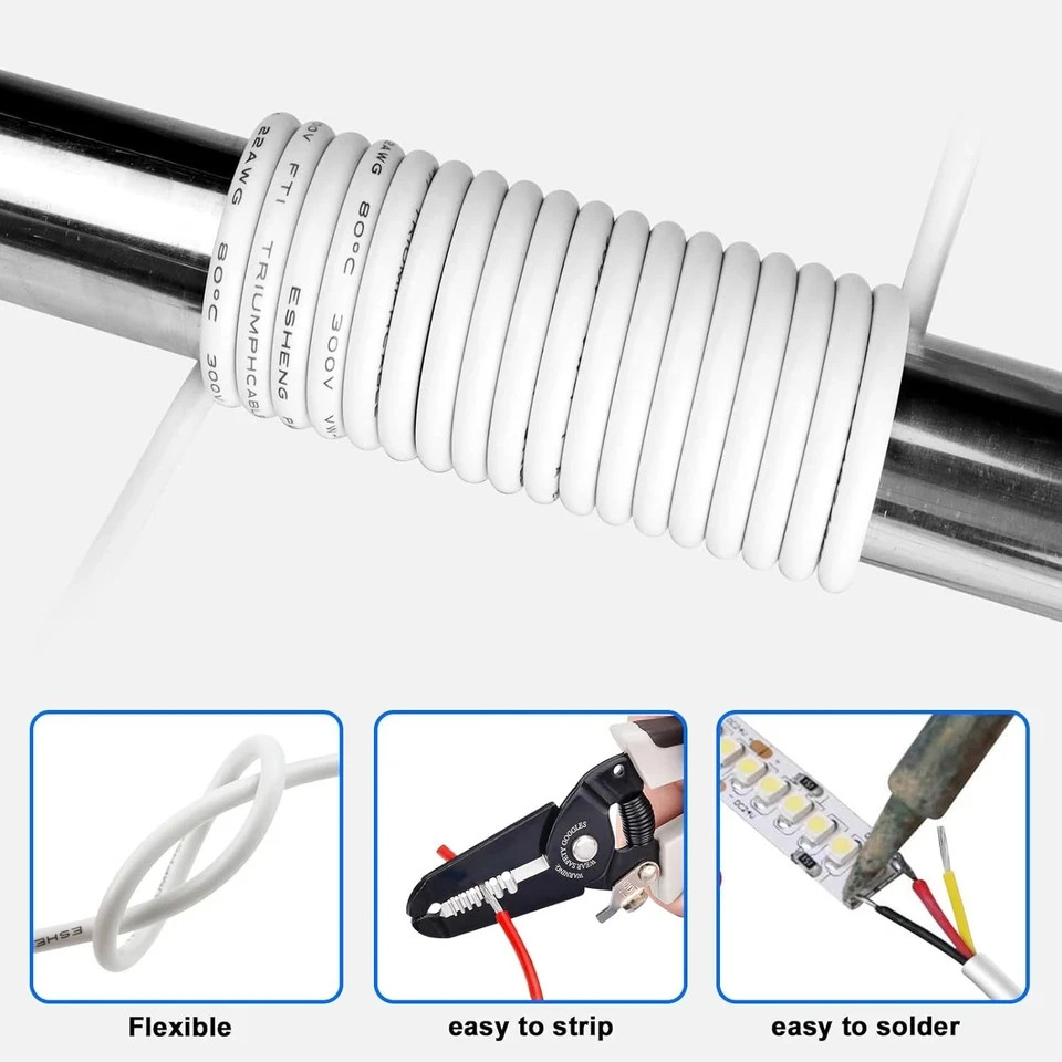 22 Gauge Electrical Wire 3 Conductor, 50FT 22 AWG Stranded 50FT/15M ...