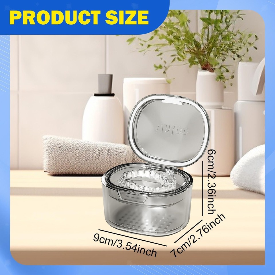 Retainer Case Portable Denture Bath Box for Travel Women and Men Office ...