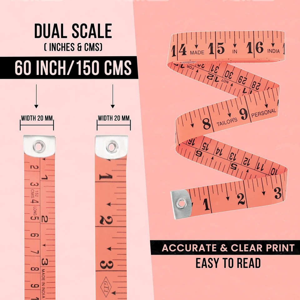 Flexible Tape Measure Pack of 2, Accurate Dual Scale Standard & Metric ...