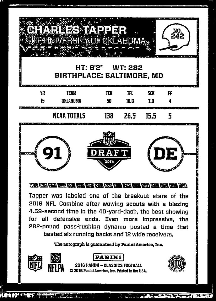 Charles Tapper 2016 Panini Classics 17/25 Auto Significant Signatures ...