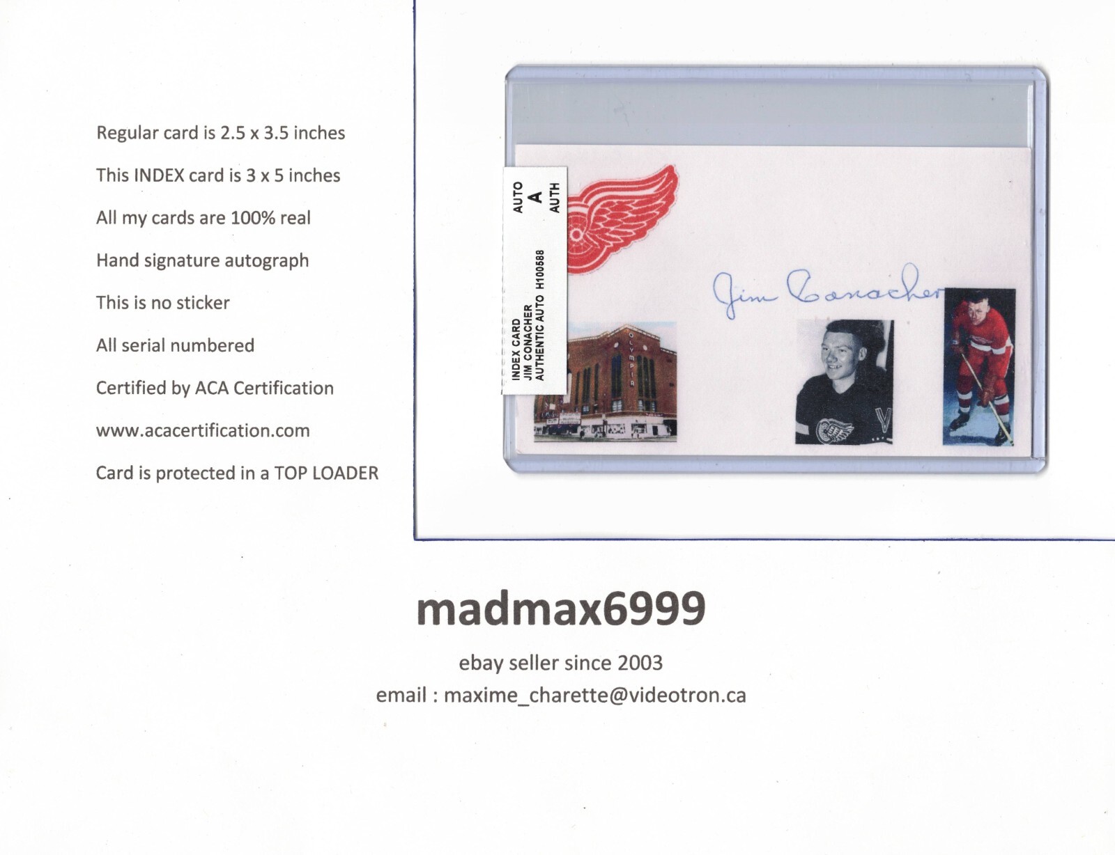 Jim Conacher Detroit Red Wings AUTOGRAPH AUTO SIGNED INDEX HOCKEY CARD ...