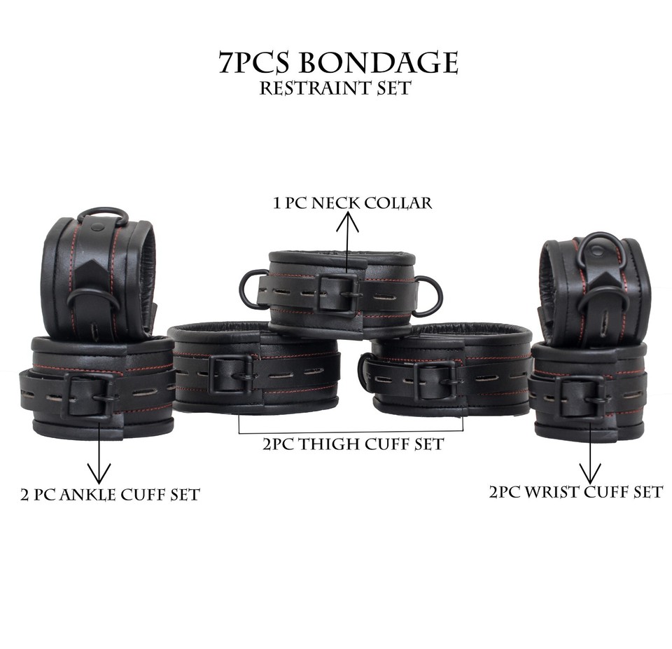 Real Cow Leather Wrist Ankle Thigh Cuffs Neck Collar Restraint Bondage ...