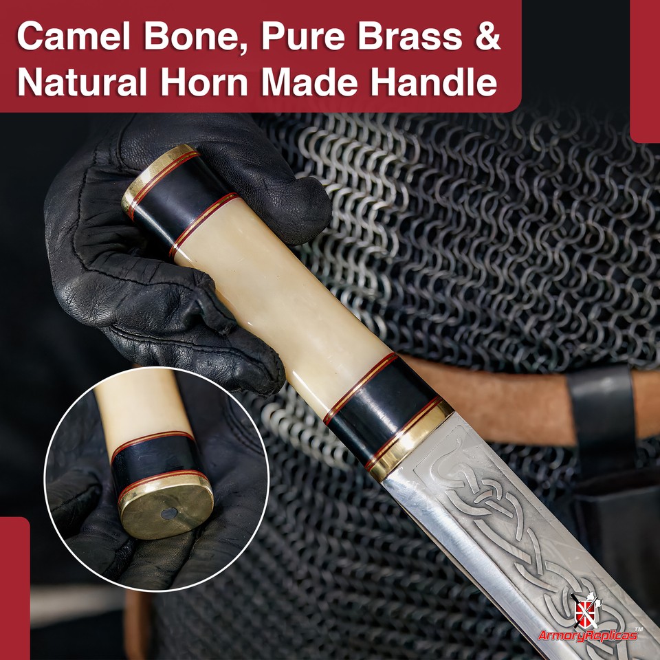 Viking Seax Knife 10" Stainless Steel Blade Camel Bone Handle w ...