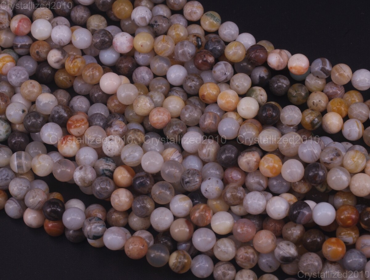 Natural Bamboo Leaf Agate Gemstone Round Loose Beads 4mm 6mm 8mm 10mm ...