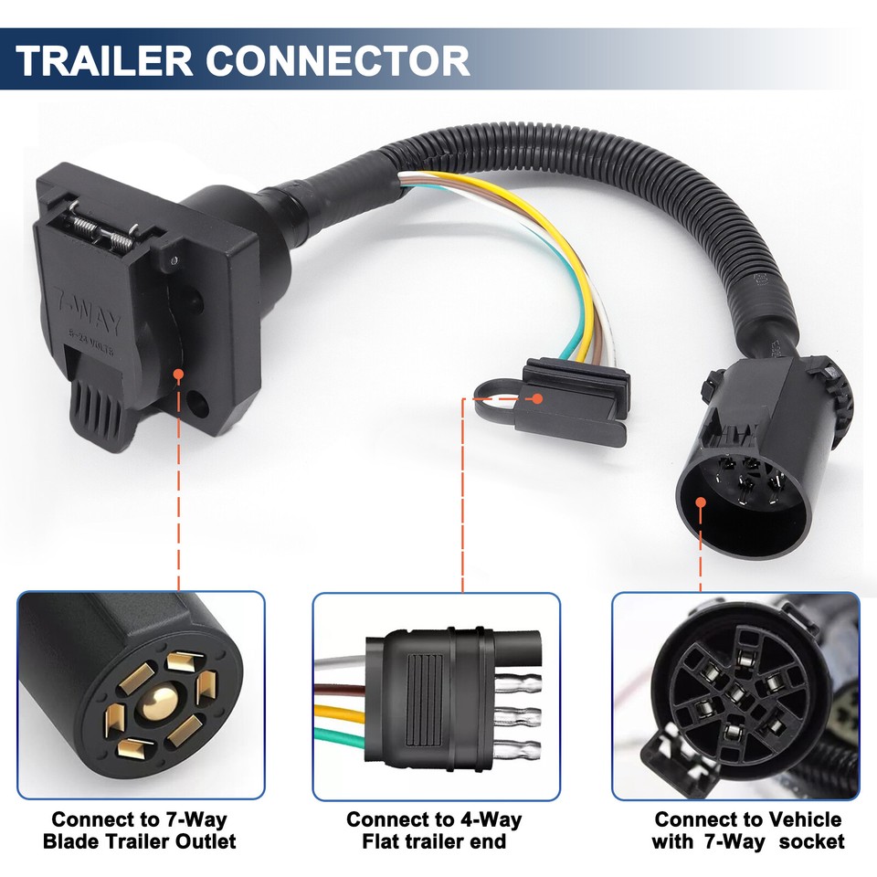 7 Way Trailer Wiring Harness 4 Way Pin Flat Plug Connector Kit Multi ...