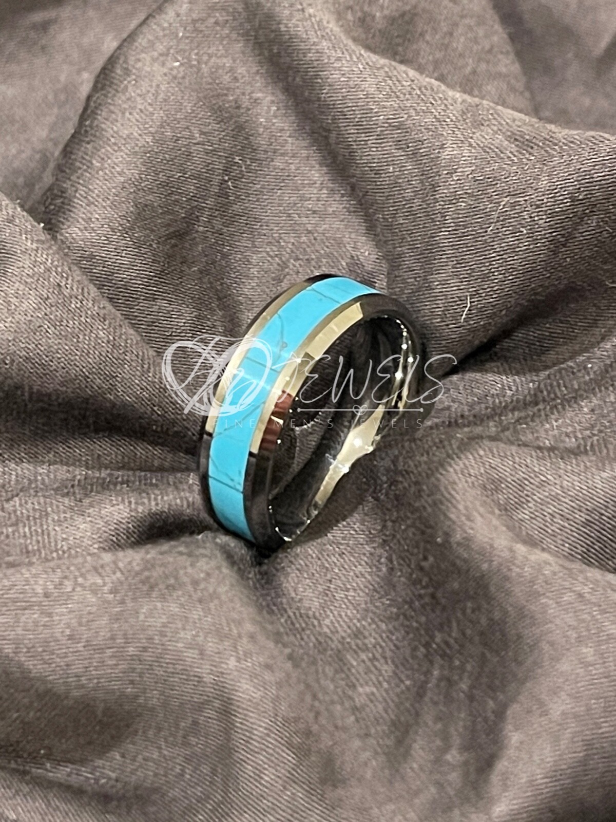 TUNGSTEN CARBIDE MEN'S RING| SILVER BEVEL BLUE LINE| SIZE 12 | 8MM BAND ...