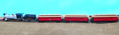 HO scale 1/87 Tyco 1880 train engine 4-8-0 + 3 passenger cars PRE oop ...
