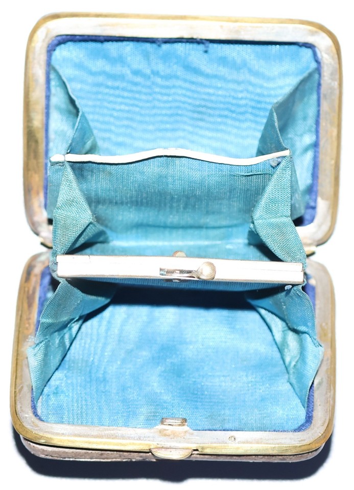 Antique c1840s Silver Rose Inlaid Faux Tortoiseshell Coin Purse Silk ...