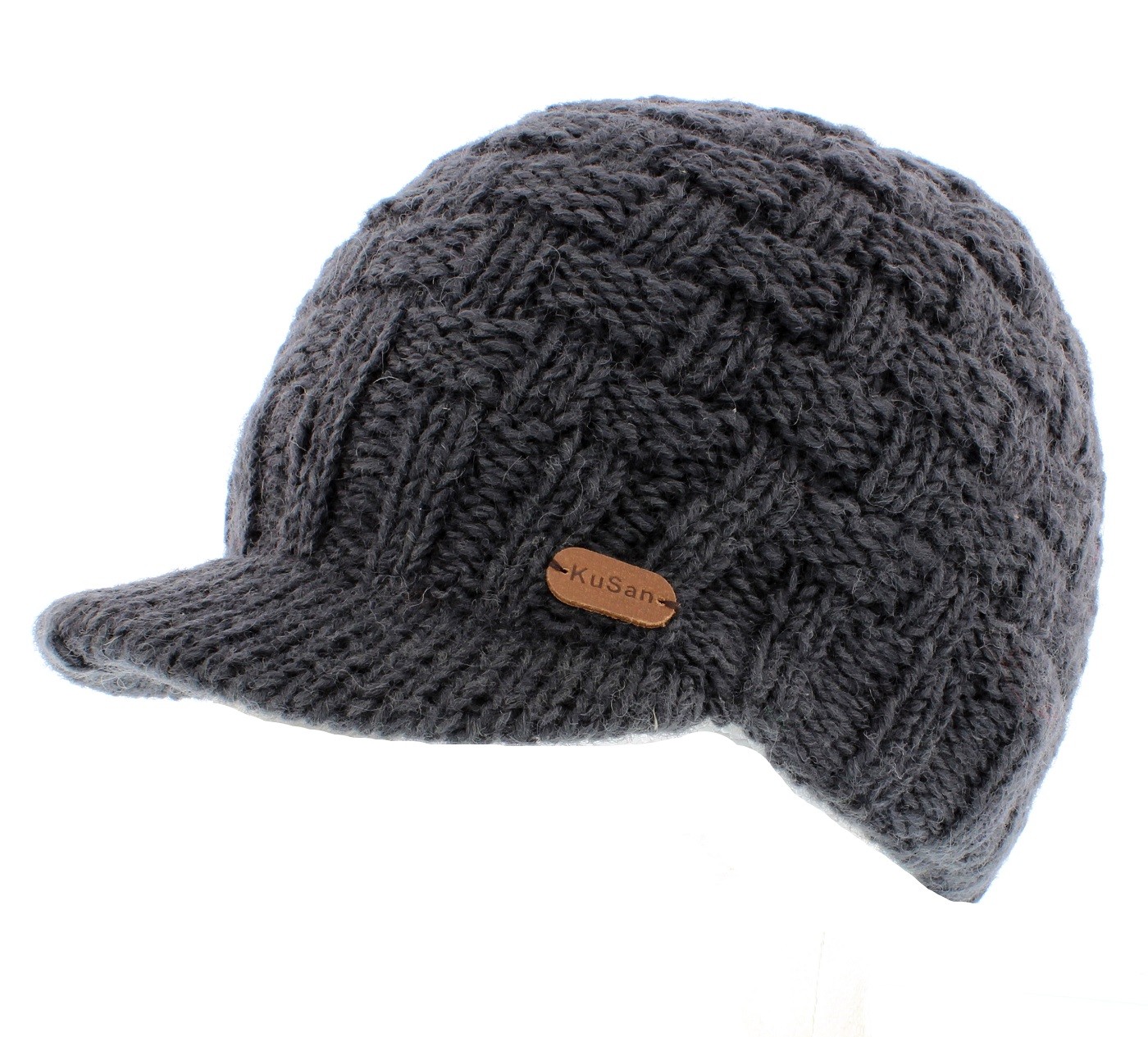 Kusan 100% Wool Knitted Peaked Beanie Cap Choice of Colours & Patterns ...