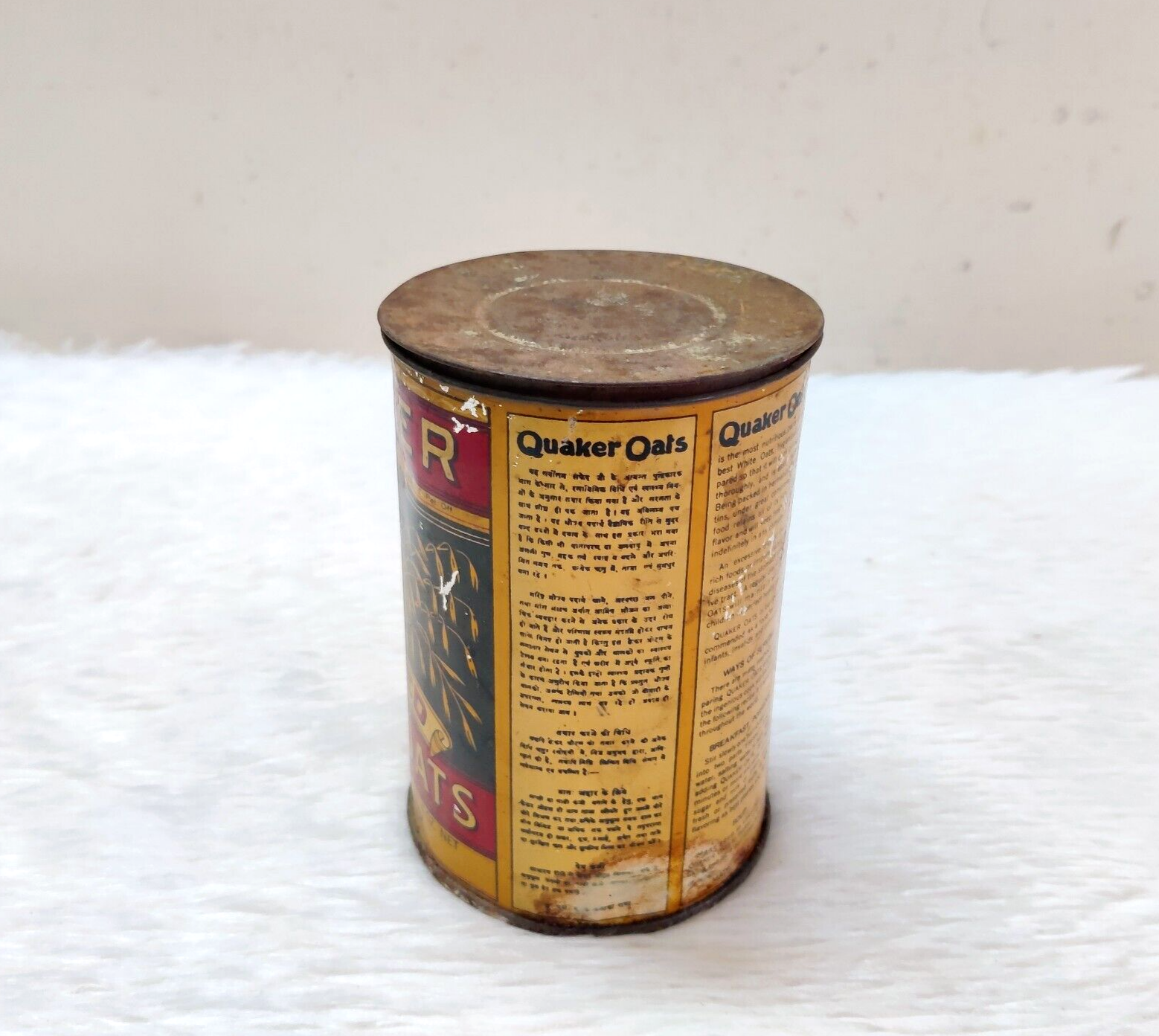 1930s Vintage Rolled White Retro Quaker Oats Advertising Tin Box Round ...