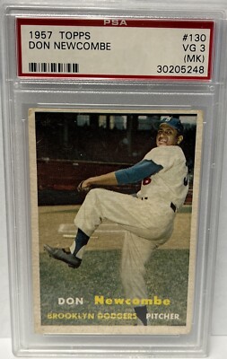 1957 Topps #130 Don Newcombe (Brooklyn Dodgers, ROY, MVP, Cy Young) PSA ...