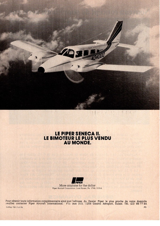 1979 LE PIPER SENECA II PRINT AD FRENCH AIRPLANE VINTAGE PRINT AD | eBay