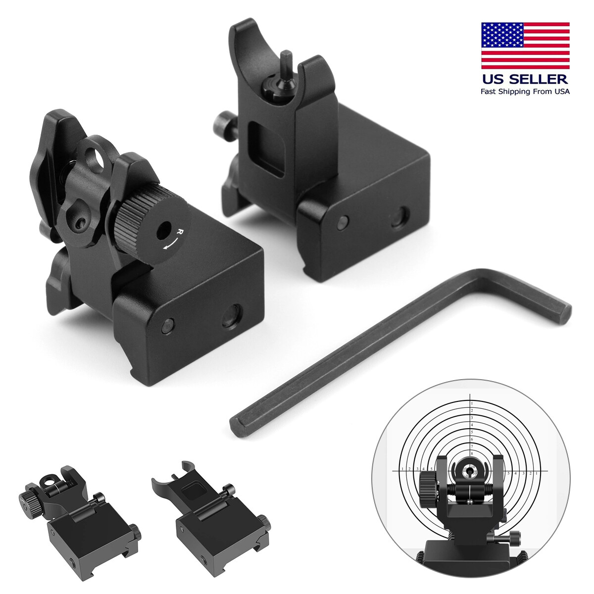 Tactical Folding Front Rear Back Up Iron Sight Flip Up Sights Set ...