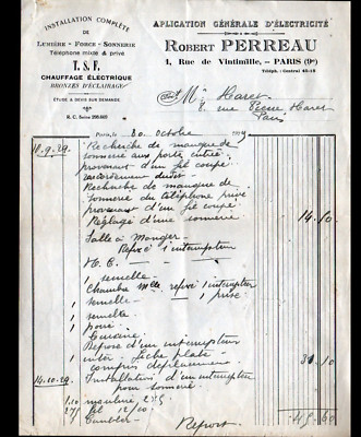 PARIS (IX°) MATERIELS ELECTRIQUES / ELECTRICITE "Robert PERREAU ...