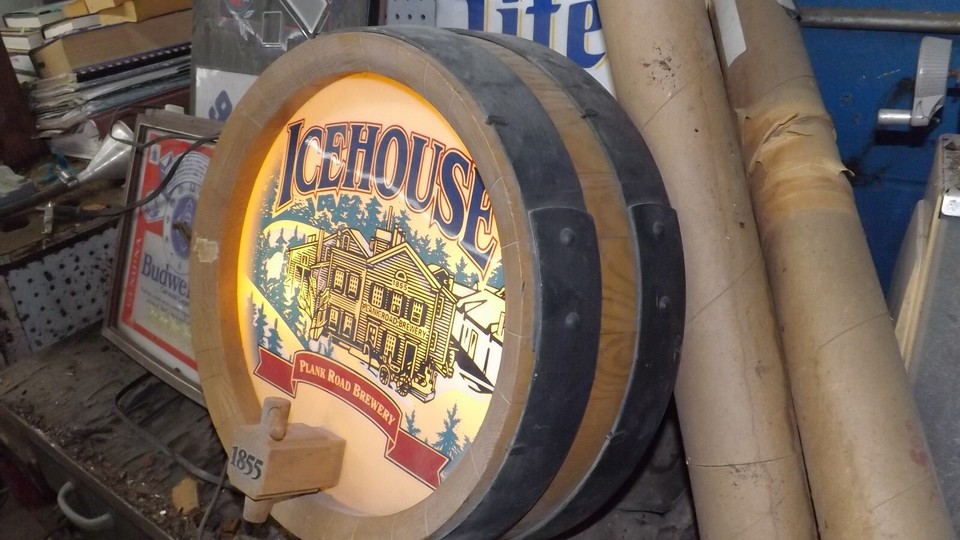 Icehouse beer barrel lighted sign with tap | eBay