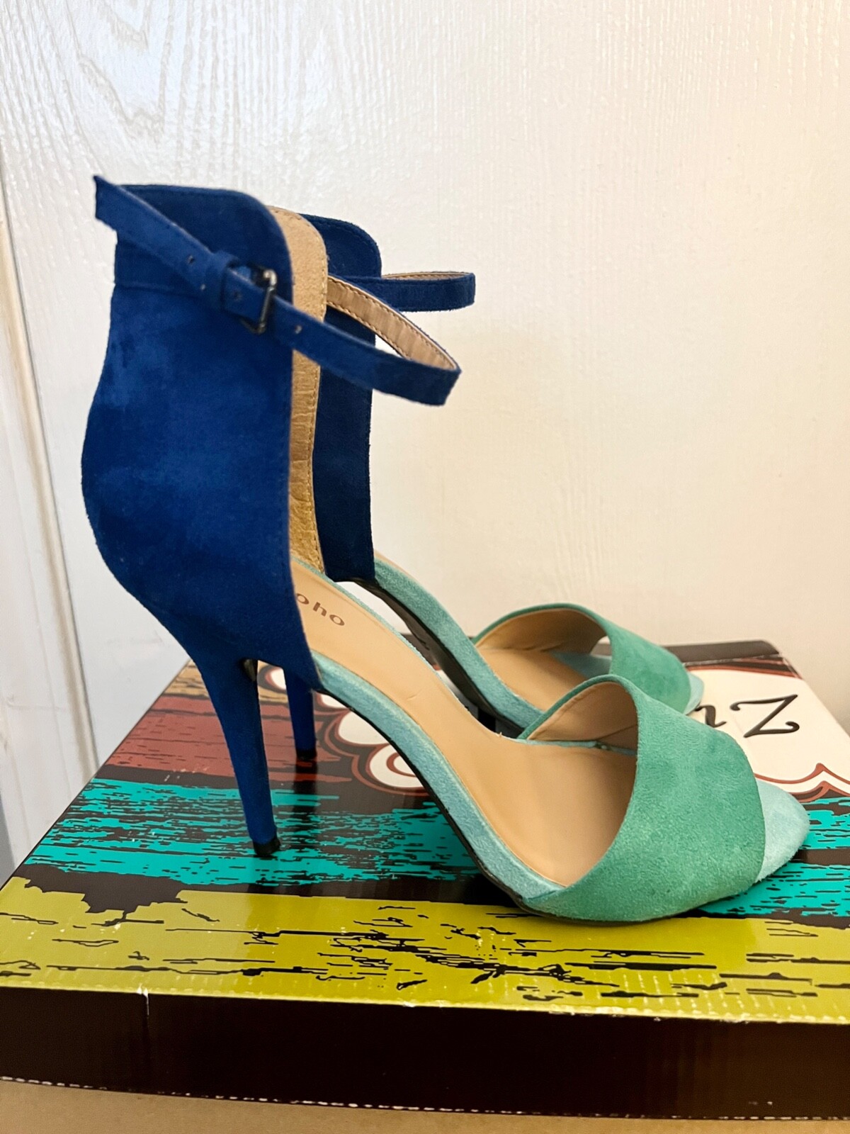 Zigi Color Block Royal Blue and Green Faux Suede Stil… - Gem