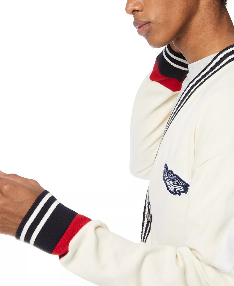 Perry Ellis America Men's Eagle Patch Cardigan Sweater Antique White S ...
