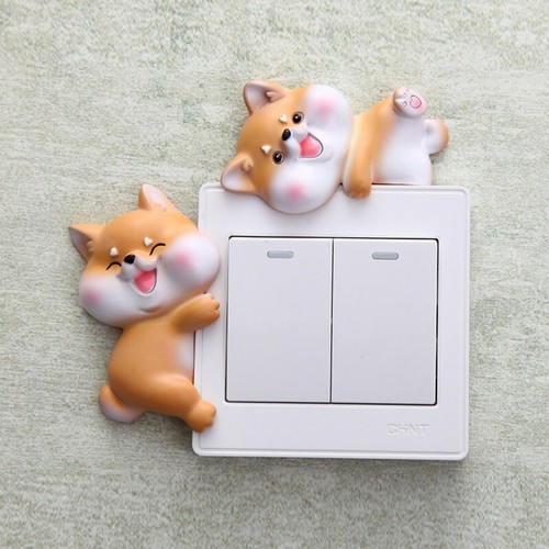 4PCS Cute Dog Livingroom Switch Surround Sticker Shiba Inu Wall Socket ...