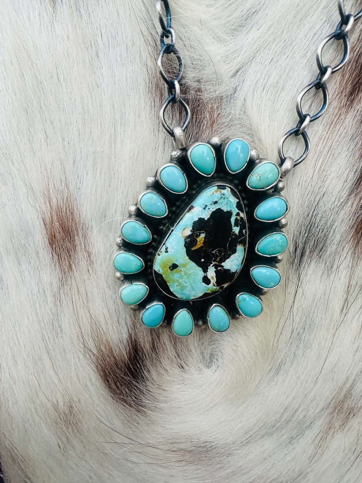 Handcrafted Turquoise & Sterling Silver Cluster Necklace by Travis Jim ...