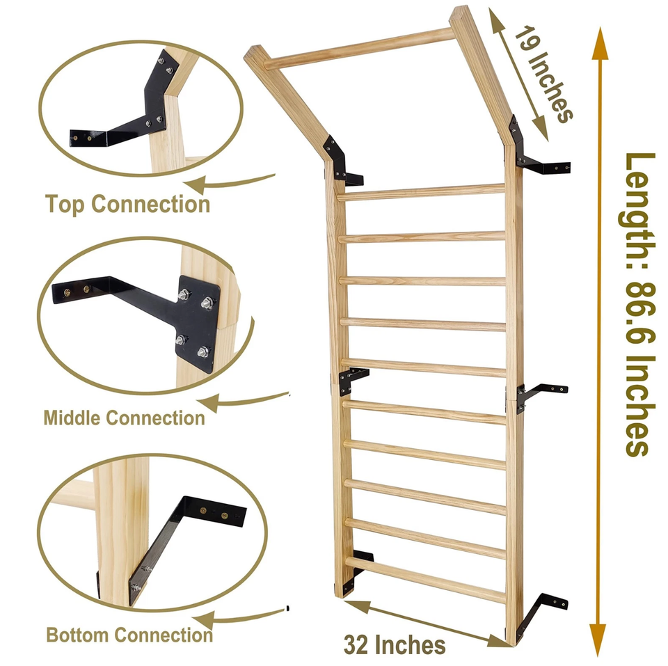 Swedish Ladder,Gymnastics Stall Bar, Wall Mounted Pull Up Bar- Solid ...