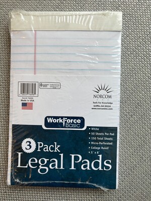 Norcom 3 Pack White Junior Legal Pads 5 x 8 | eBay