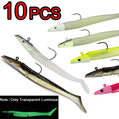 10pcs Saltwater Sandeel Lures for Bass Wrasse Cod Pollock Sea Fishing ...