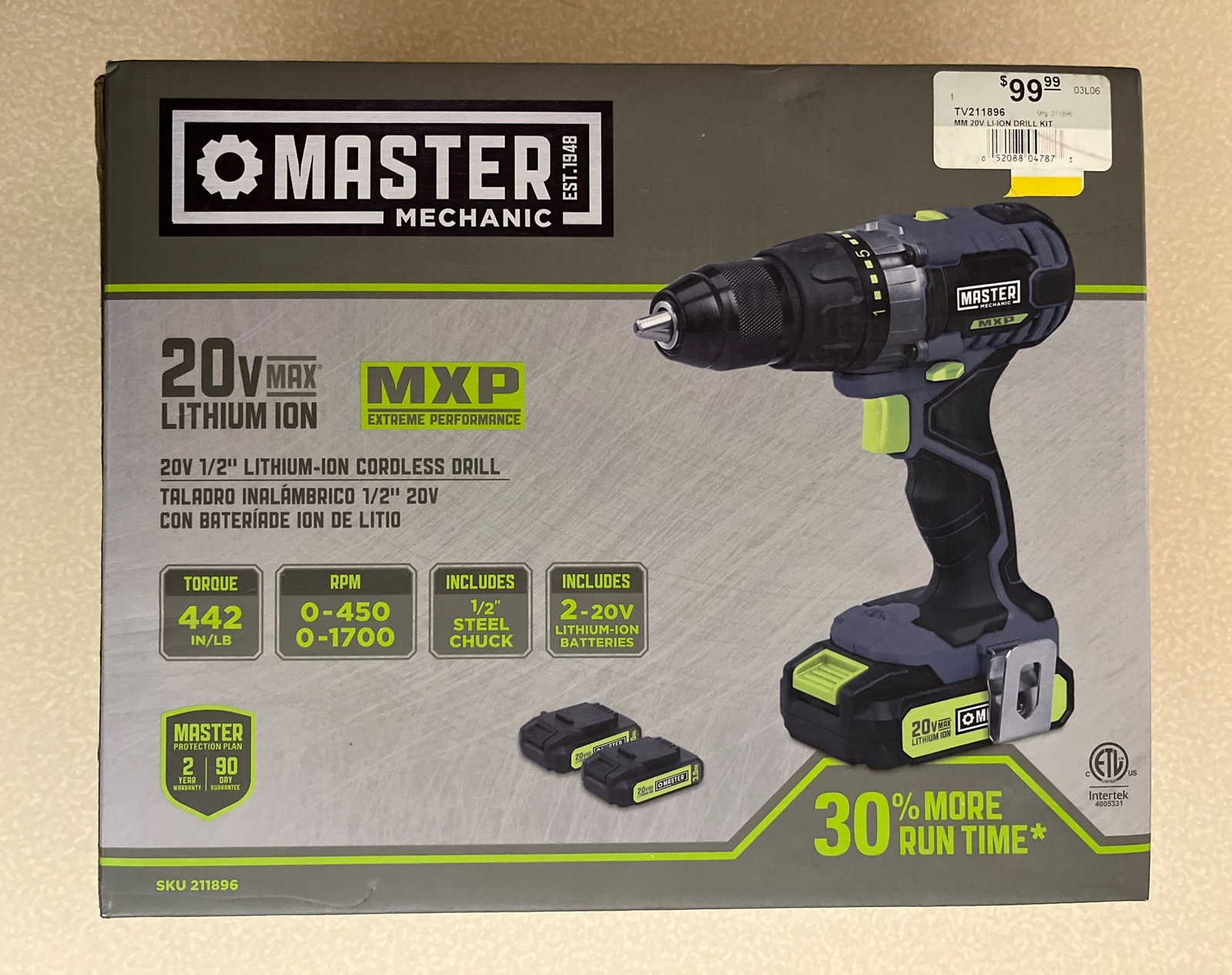 MASTER MECHANIC 20-Volt Cordless Impact Drill Kit W/2 L-ion Batts,Chgr ...