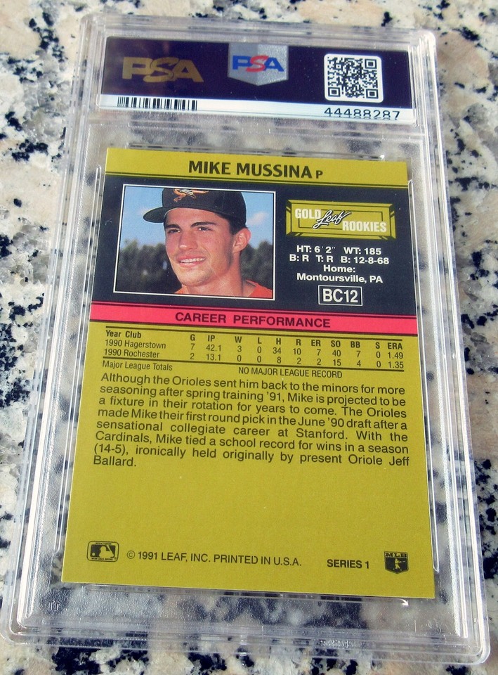MIKE MUSSINA 1991 LEAF GOLD Rookie Card RC PSA 8 NM MINT Orioles ...