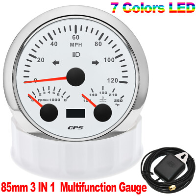 85mm White GPS Speedometer 120MPH with Tacho 8000RPM Water Temp Gauge ...