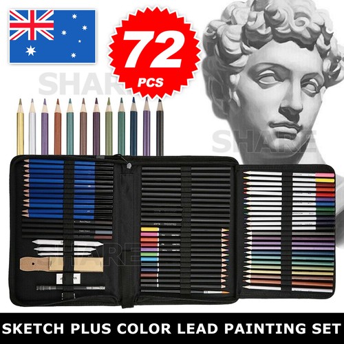 72pcs Colouring Colour Pencils Set Art Supplies Metal Tin Case Sketch ...