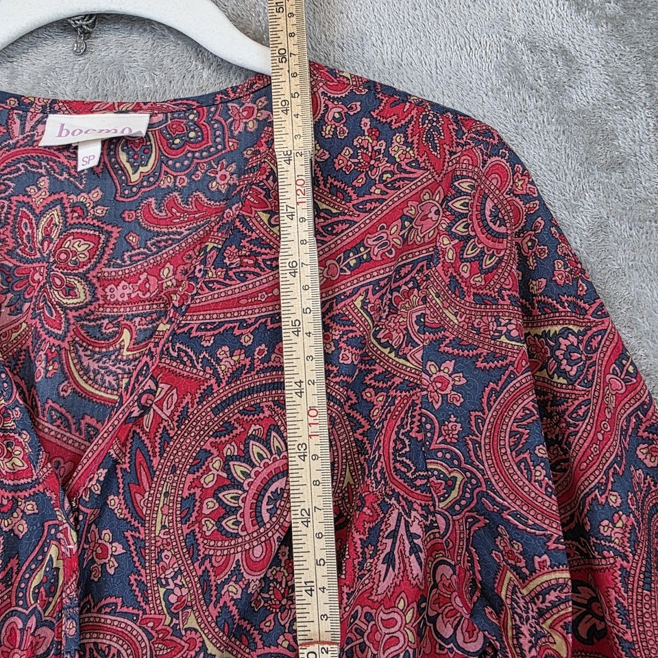 Boemo Dress Womens Small Petite Pink Blue Paisley Maxi Long Sleeve Boho ...