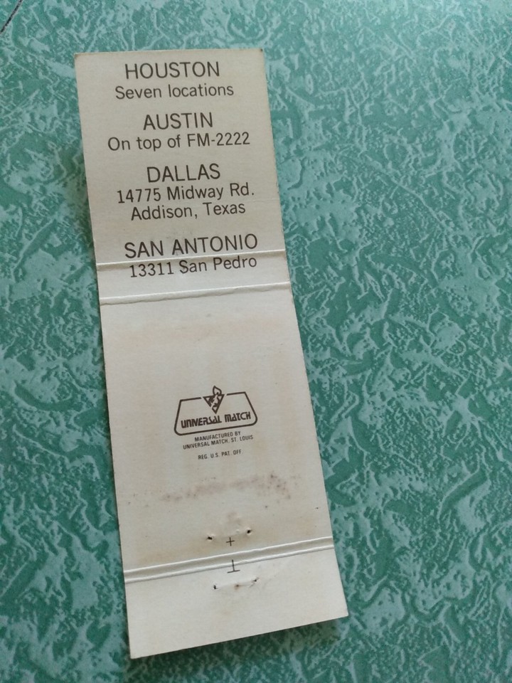 Vintage Matchbook Ephemera Collectible A21 Houston Texas Austin Dallas ...