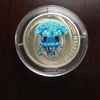 2010 Pitcairn Jellyfish $2 1/2 oz .925 Pure Silver Colored Proof Coin ...