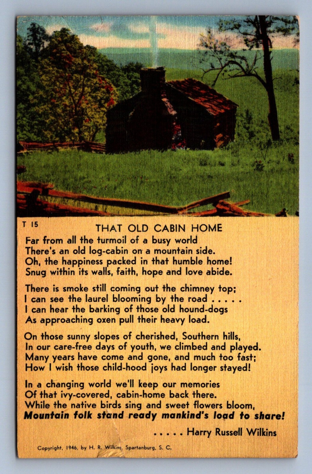 Postcard Vtg That Old Cabin Home Poem Harry Russell Wilkins | eBay