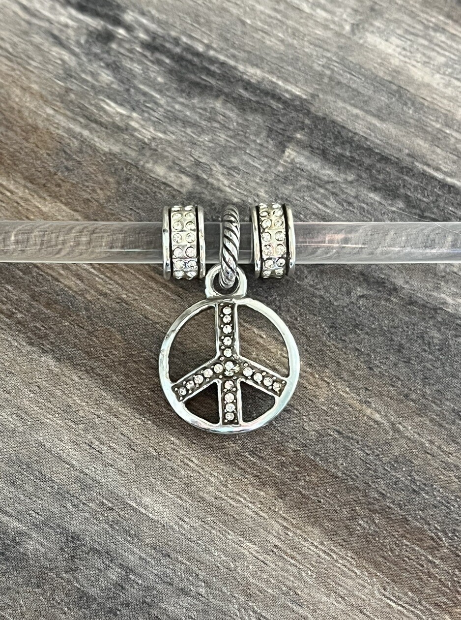 Brighton Peace Sign Charm And Oval Stone Crystal Spac… - Gem