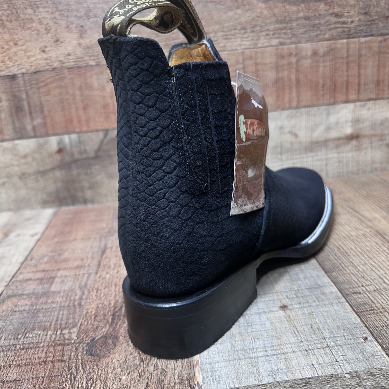 Men's Western Cowboy Square Toe Black Ankle Boot from Python Printed ...